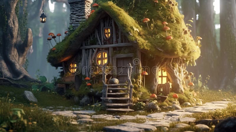 Fantasy Hut of Tiny Forest Dweller, Macro View of Fairy Tale Home Stock ...