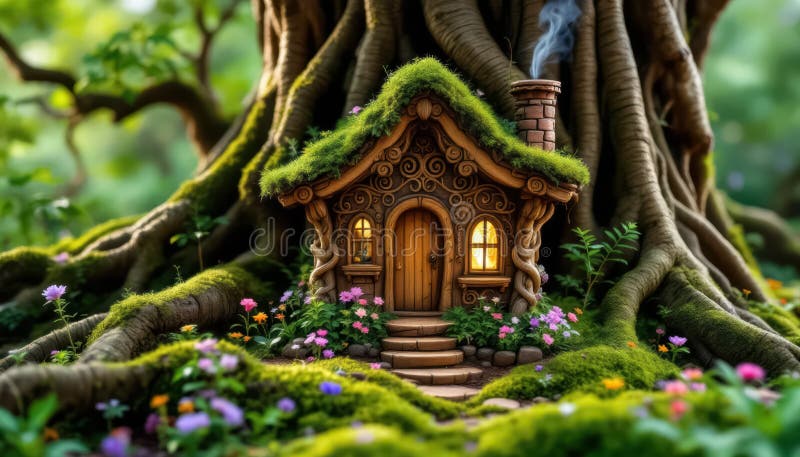 Fantasy Hut of Tiny Forest Dweller, Macro View of Fairy Tale Home Stock ...