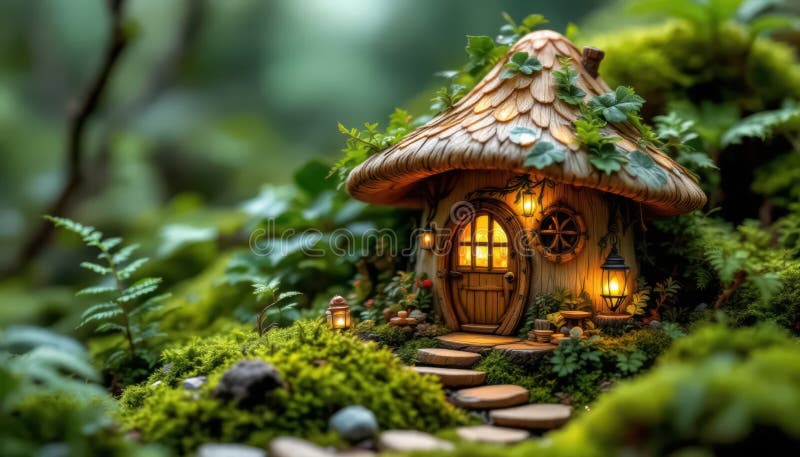 Fantasy Hut of Tiny Forest Dweller, Macro View of Fairy Tale Home Stock ...