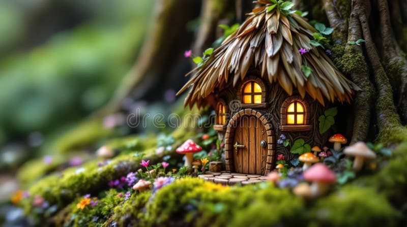 Fantasy Hut of Tiny Forest Dweller, Macro View of Fairy Tale Home Stock ...