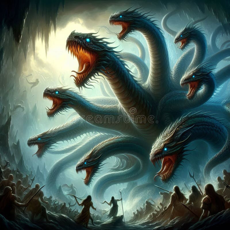 Fantasy Hydra a Multi Headed Serpent Like Creature Attacking Int Stock ...
