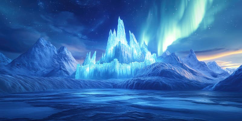 A Fantasy Ice Castle Glowing Under the Northern Lights for Magical ...
