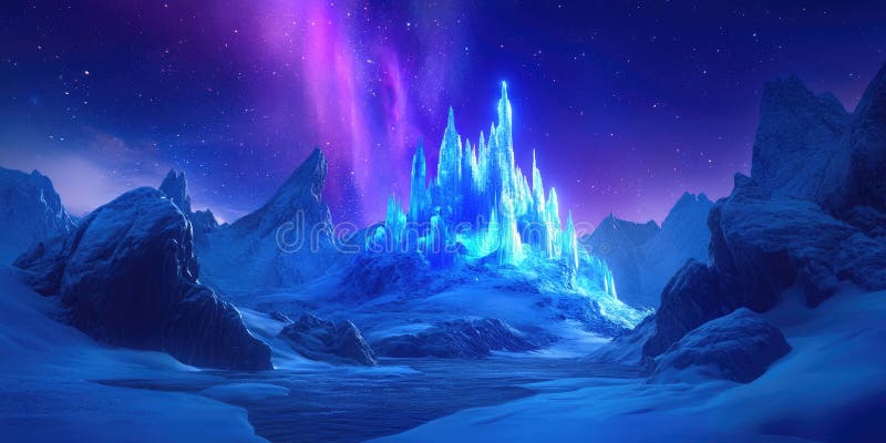 A Fantasy Ice Castle Glowing Under the Northern Lights for Magical ...
