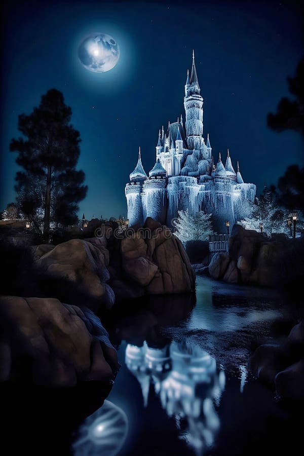 Fantasy Ice Castle Landscape with Full Moon Stock Illustration ...