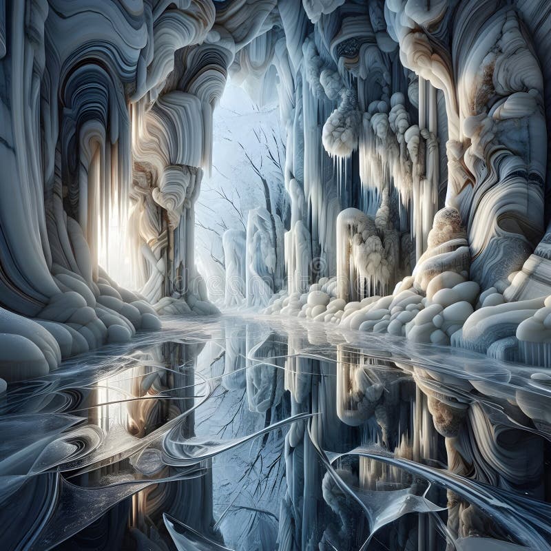 Fantasy Ice Cave with Marble Walls and Ice Floor Stock Image - Image of ...
