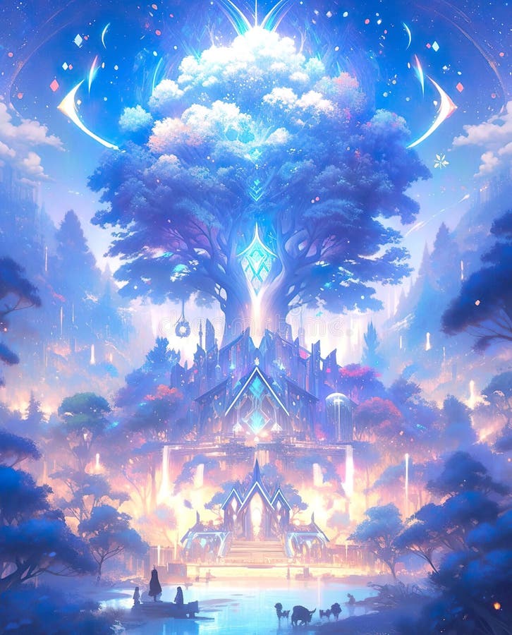 An Fantasy Illustration Animation of Palace Under the Tree Stock ...