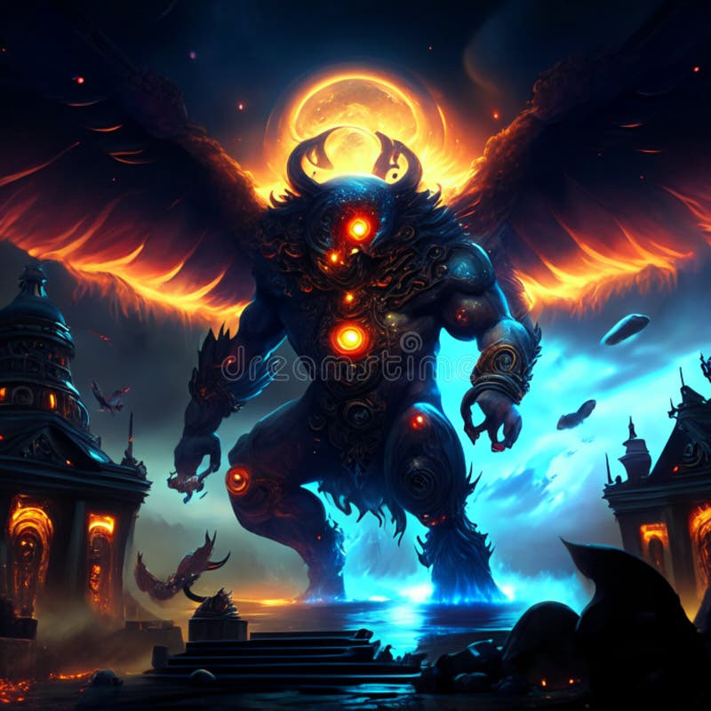 Fantasy Illustration of a Demon in Front of a Temple. 3D Rendering ...