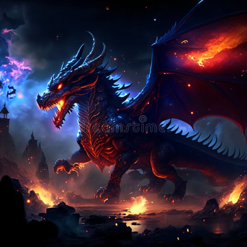 Dragon and Fire, 3d Illustration of a Dragon and Fire in the Sky ...