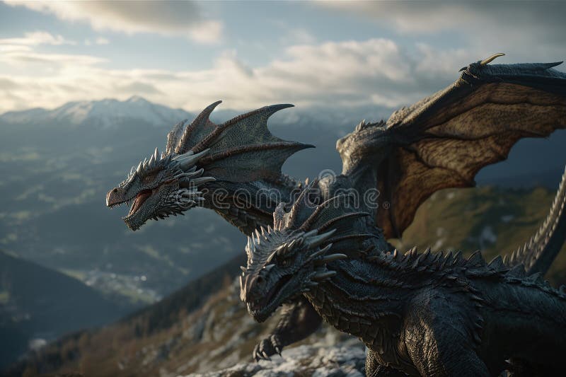 Fantasy Illustration of Dragon Flying Over Dark Blue Sky Created by ...