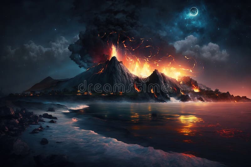 Fantasy Illustration of a Explosion on the Mountain Stock Illustration ...