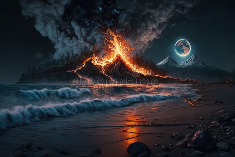 Fantasy Illustration of a Explosion on the Mountain Stock Illustration ...