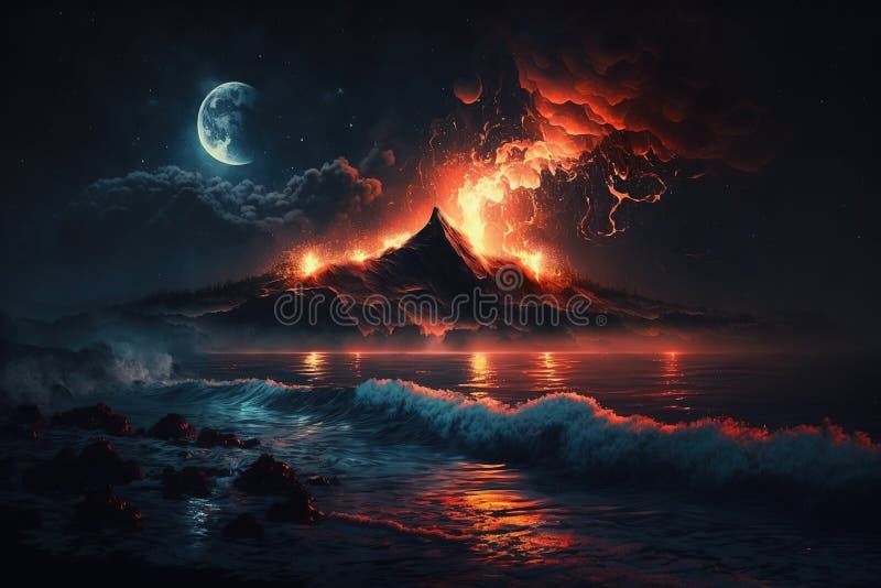 Fantasy Illustration of a Explosion on the Mountain Stock Illustration ...