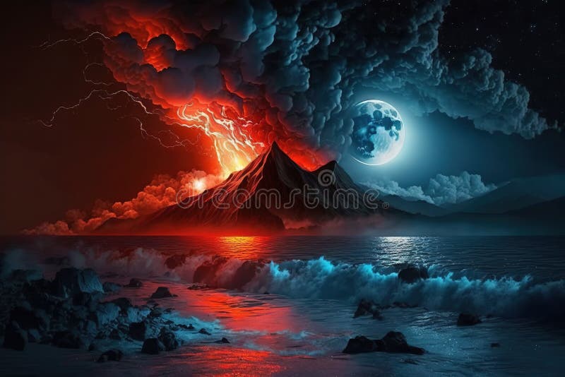 Fantasy Illustration of a Explosion on the Mountain Stock Illustration ...