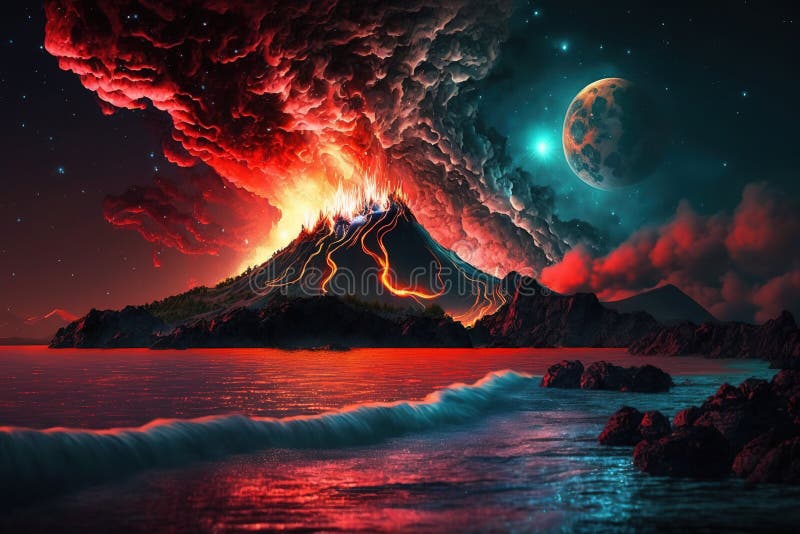 Fantasy Illustration of a Explosion on the Mountain Stock Illustration ...