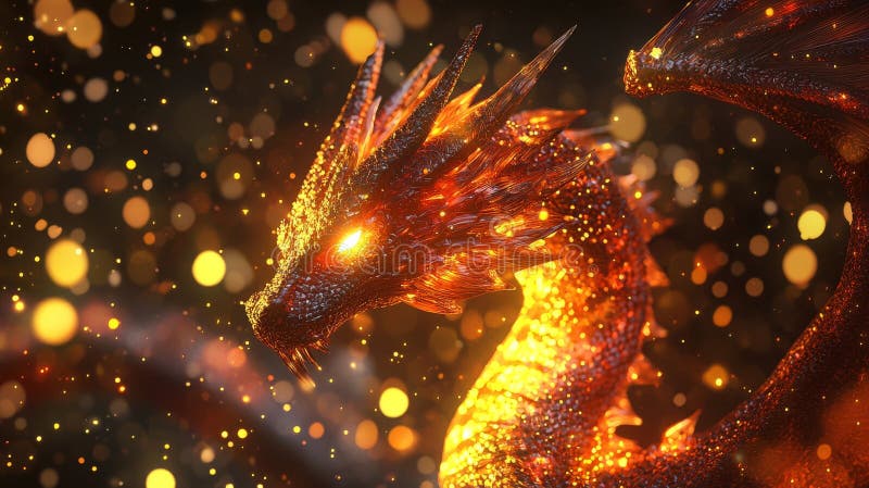 A Fantasy Illustration Featuring a Dragon Enveloped in Fiery Flames and ...