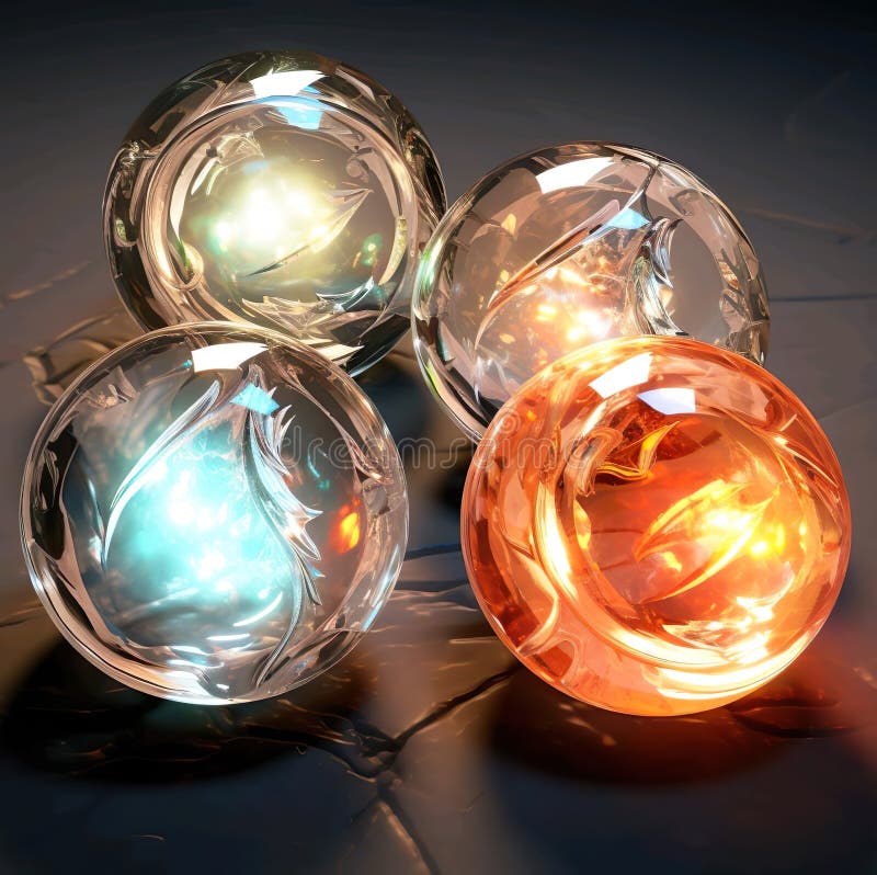 Fantasy Illustration of Four Glass Balls with Light Inside it Stock ...