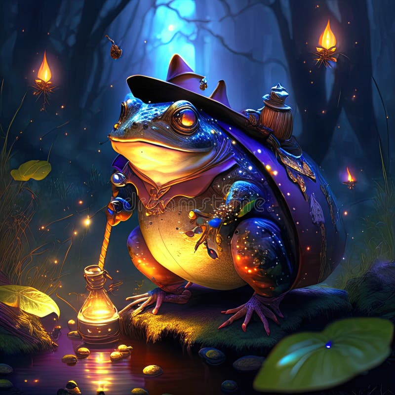 Fantasy Illustration of a Frog in a Dark Forest. 3d Rendering ...