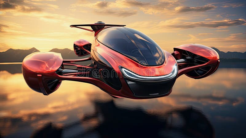 Fantasy Illustration of a Futuristic Flying Car in a City Stock ...