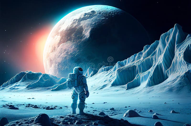 Astronaut on the Mars or Extraterrestrial Planet. Alone and Watching ...