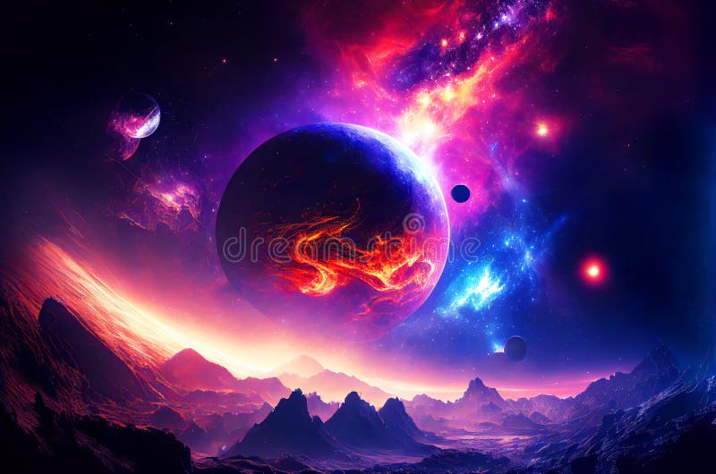 Galaxy View with Fantasy Glorious Sky Stock Illustration - Illustration ...
