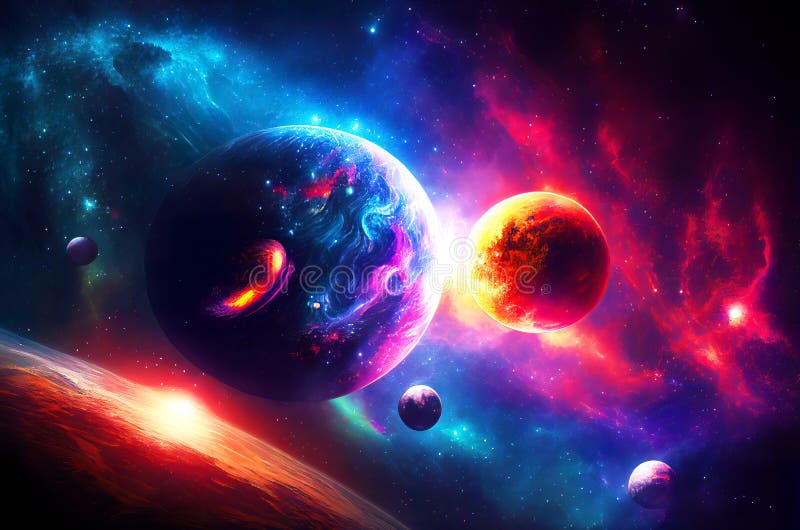 Galaxy View with Fantasy Glorious Sky Stock Illustration - Illustration ...