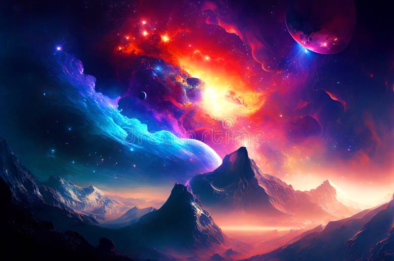 Galaxy View with Fantasy Glorious Sky Stock Illustration - Illustration ...