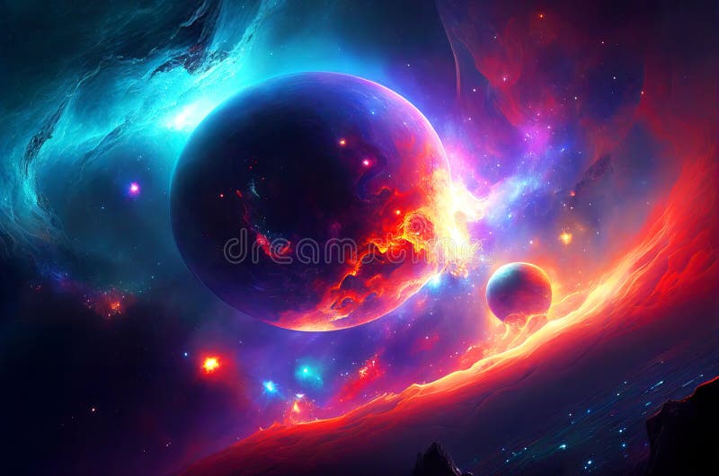 Galaxy View with Fantasy Glorious Sky Stock Illustration - Illustration ...