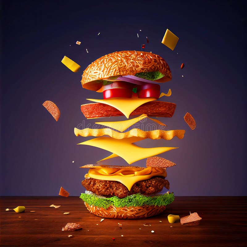 Separated Ingredients of Cheeseburger in Dynamic View Generative Ai ...