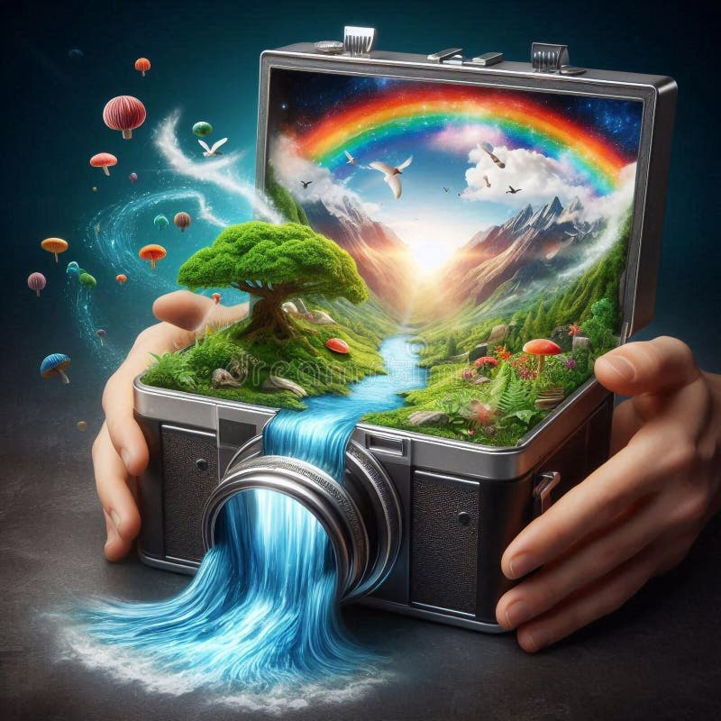 Fantasy Nature Set into a Camera for Photographers Stock Illustration ...