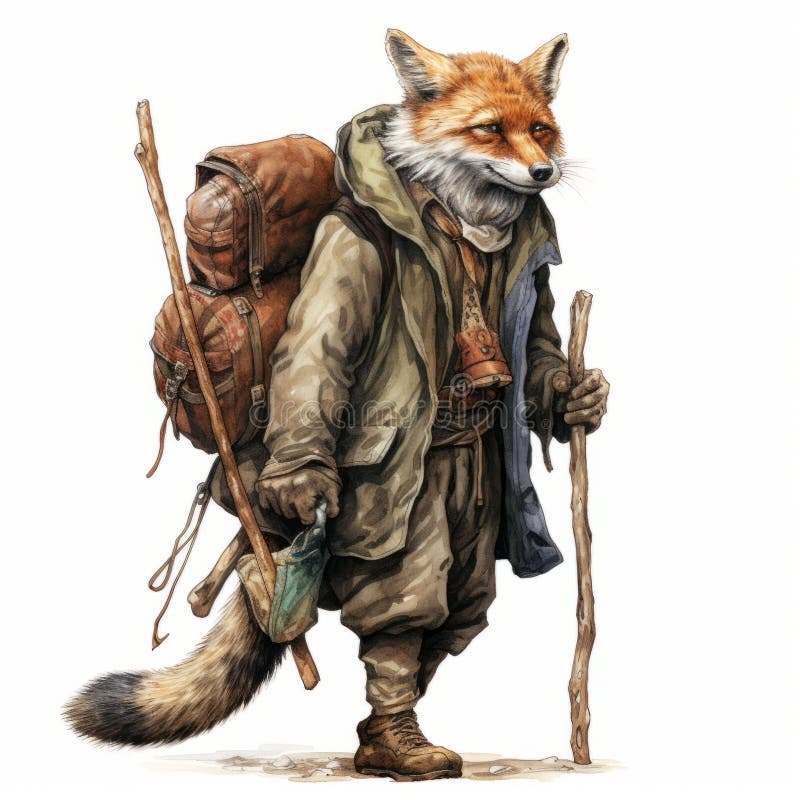 Fantasy Illustration Noble Fox with Backpack and Map Stock Illustration ...
