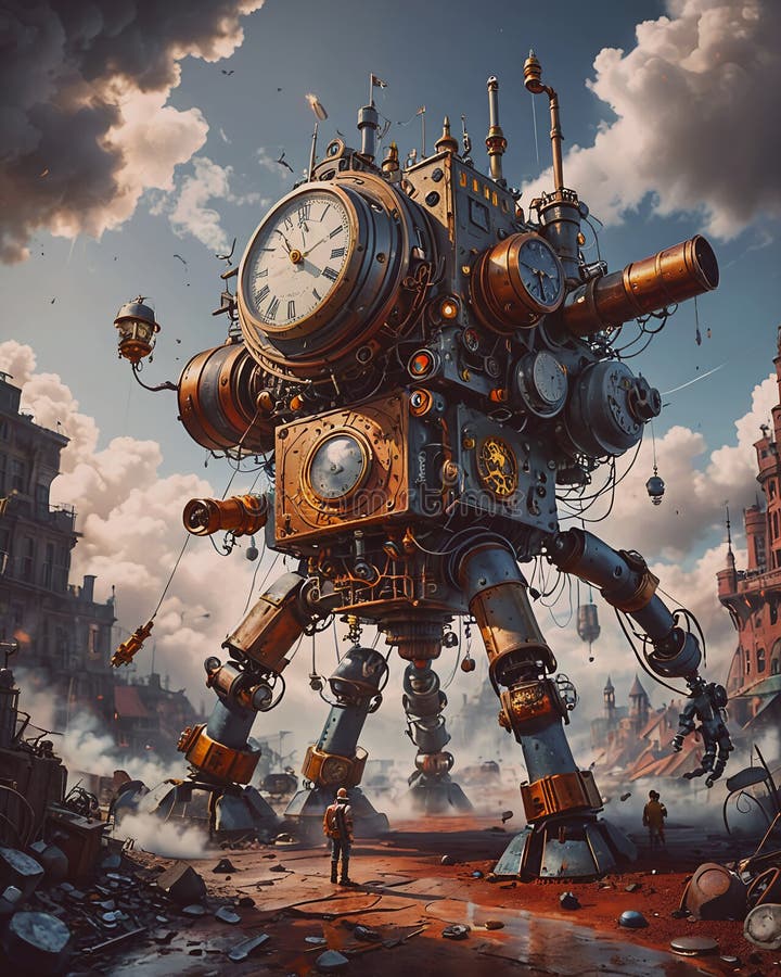 A Robot with a Clock on it and the Time is 1 15. Stock Illustration ...