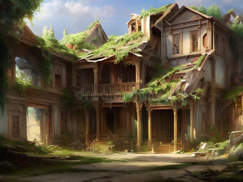Fantasy Illustration of a Picturesque Ancient Ruined Abandoned House ... Fantasy Illustration of a Picturesque Ancient Ruined Abandoned House ...