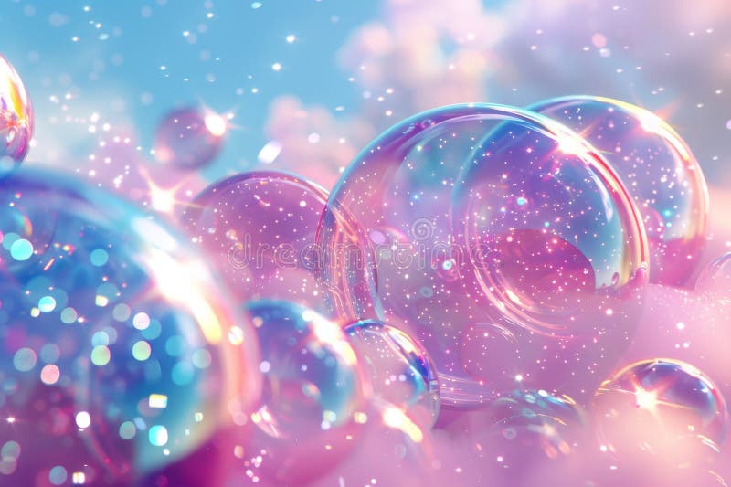Fantasy Illustration of Pink Bubbles with Glittering Stars, Cute ...