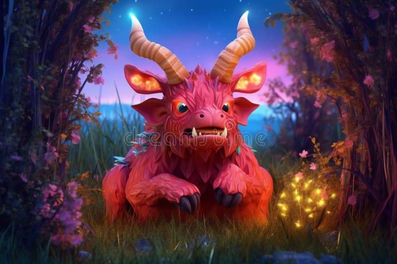Fantasy Illustration of a Red Devil Sitting in the Forest at Night ...
