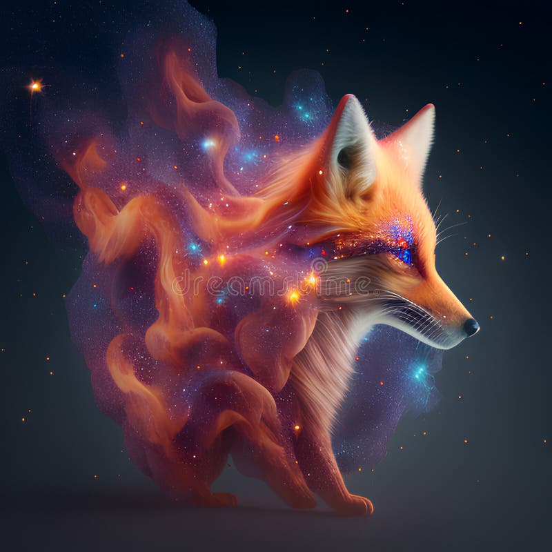 Fantasy Illustration of a Red Fox with a Cosmic Fire Background. Stock ...