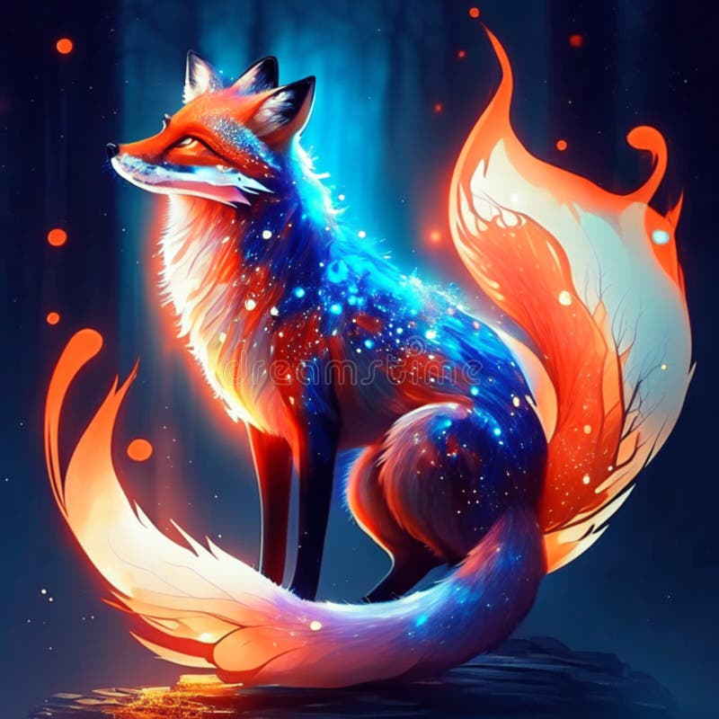 Fantasy Illustration of a Red Fox with Fire in the Forest. AI Generated ...