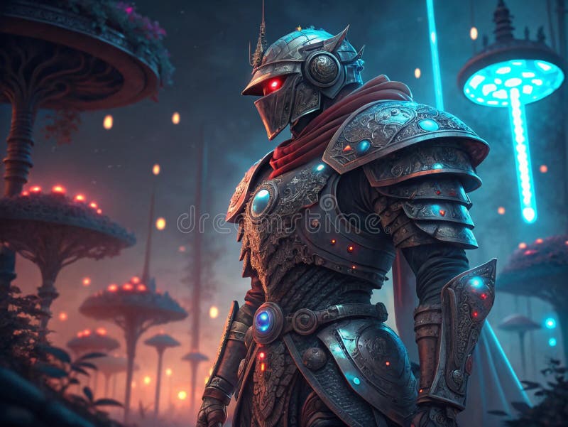 Fantasy Illustration, Robot Knight in the Distant Future Stock ...