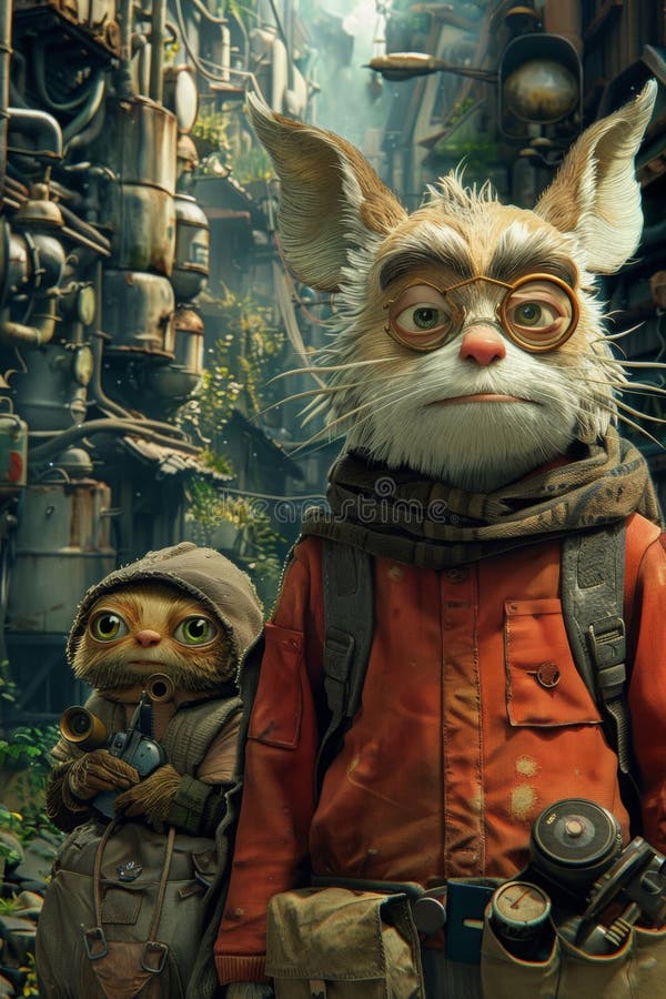 Fantasy Image of Anthropomorphic Animals Exploring a Post-apocalyptic ...