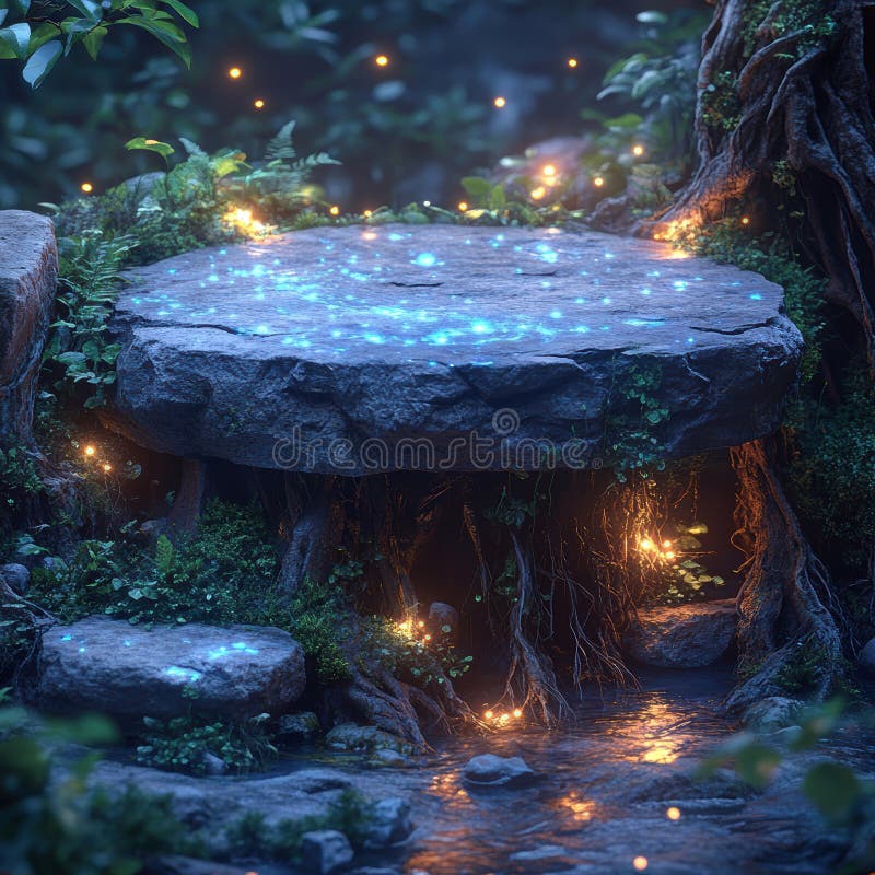 A Fantasy Image with an Enchanted Stone Circle Glowing Blue, Surrounded ...