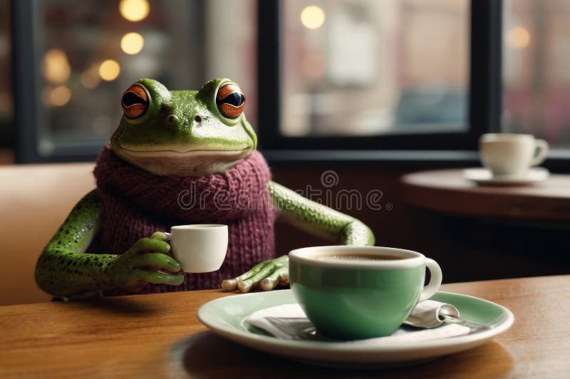 Fantasy Image of Frog Drinking Coffee Stock Image - Image of colorful ...