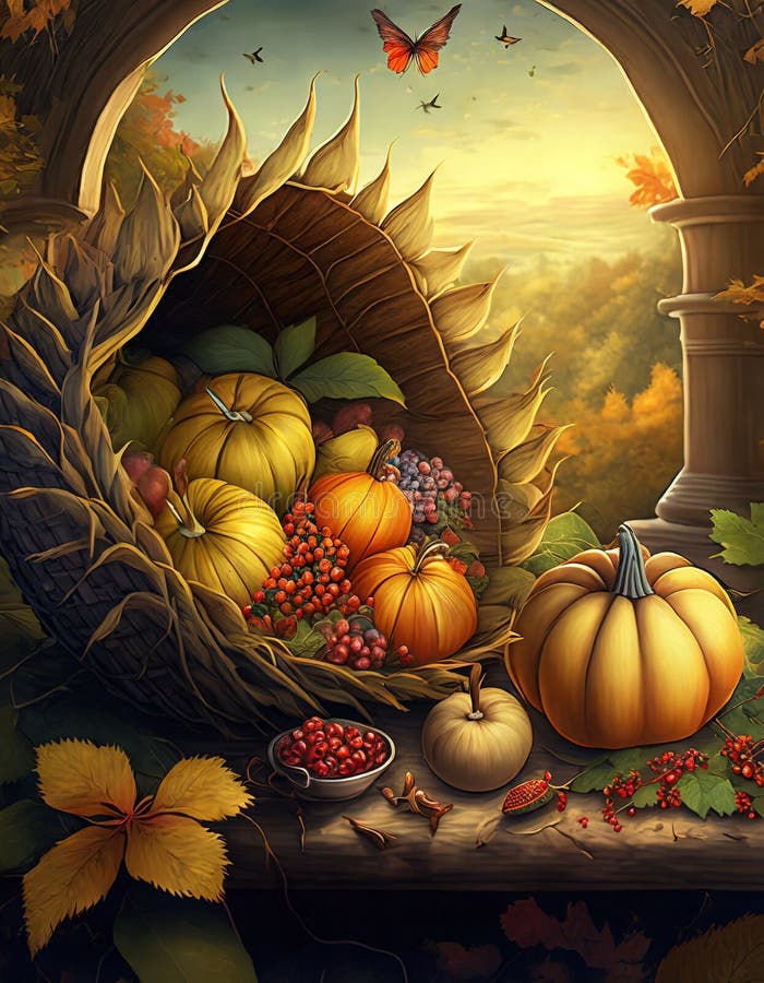 Fantasy Image with Harvested Vegetables As Cornucopia for Thanksgiving ...