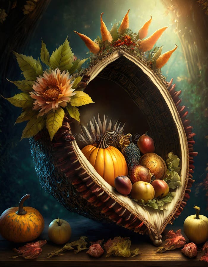 Fantasy Image with Harvested Vegetables As Cornucopia for Thanksgiving ...