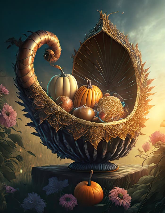 Fantasy Image with Harvested Vegetables As Cornucopia for Thanksgiving ...