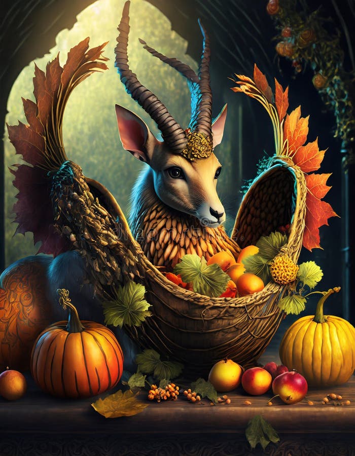 Fantasy Image with Harvested Vegetables As Cornucopia for Thanksgiving ...