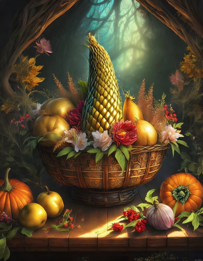 Fantasy Image with Harvested Vegetables As Cornucopia for Thanksgiving ...