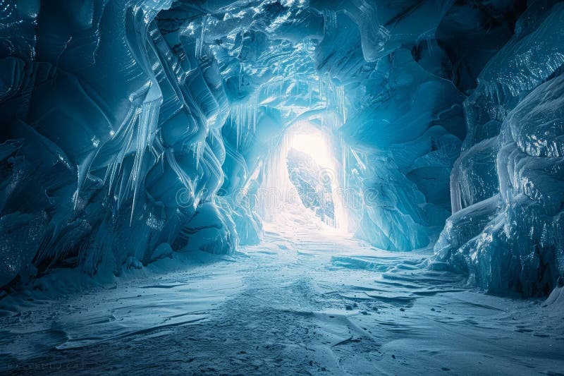 Fantasy Image of Icy Abstract Caverns Deep Underground with Light ...