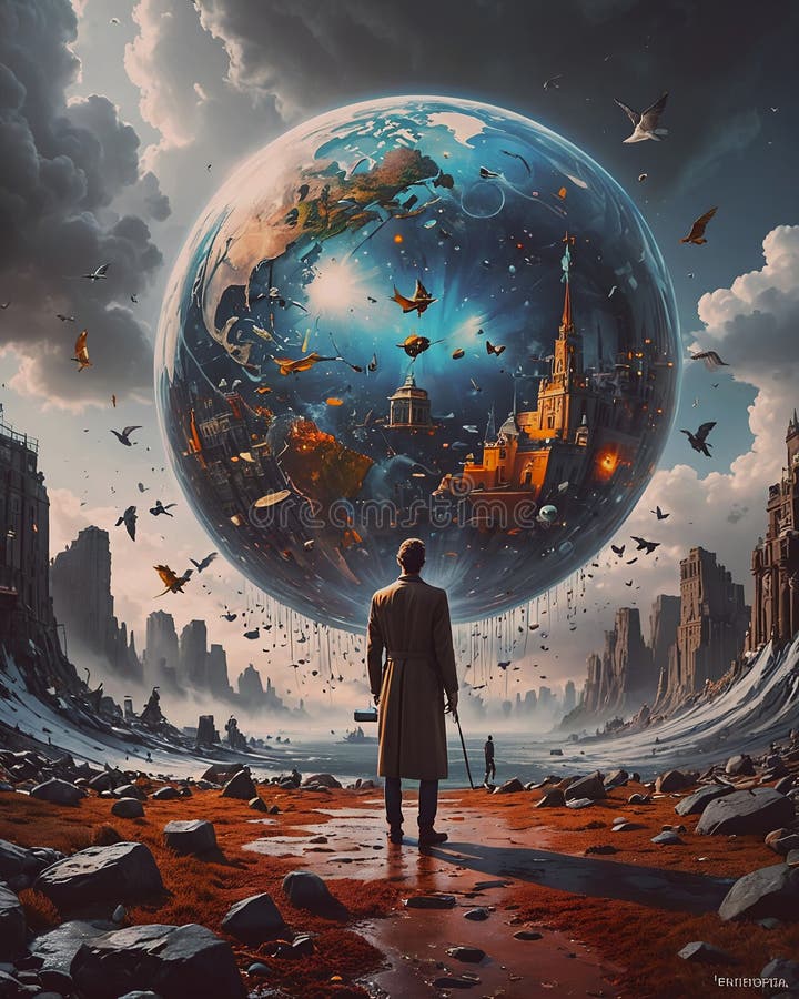 Fantasy Image of a Man in a Raincoat Standing in Front of a Fantasy ...
