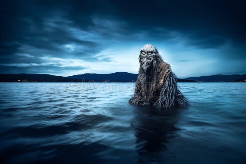 Fantasy Image of an Old Ghost in the Water at Night Stock Illustration ...