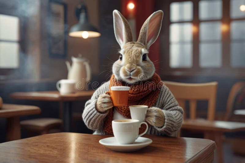 Fantasy Image of Rabbit Drinking Coffee Stock Image - Image of nature ...