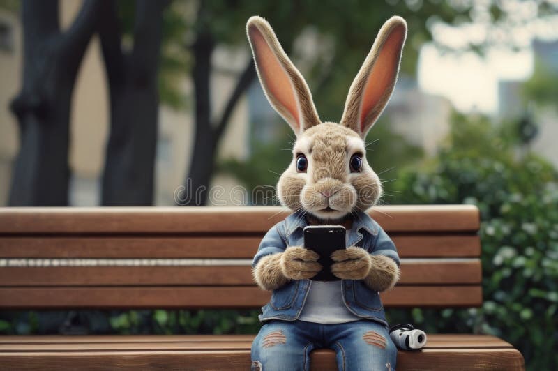 Fantasy Image of Rabbit Using a Smartphone Stock Image - Image of ...